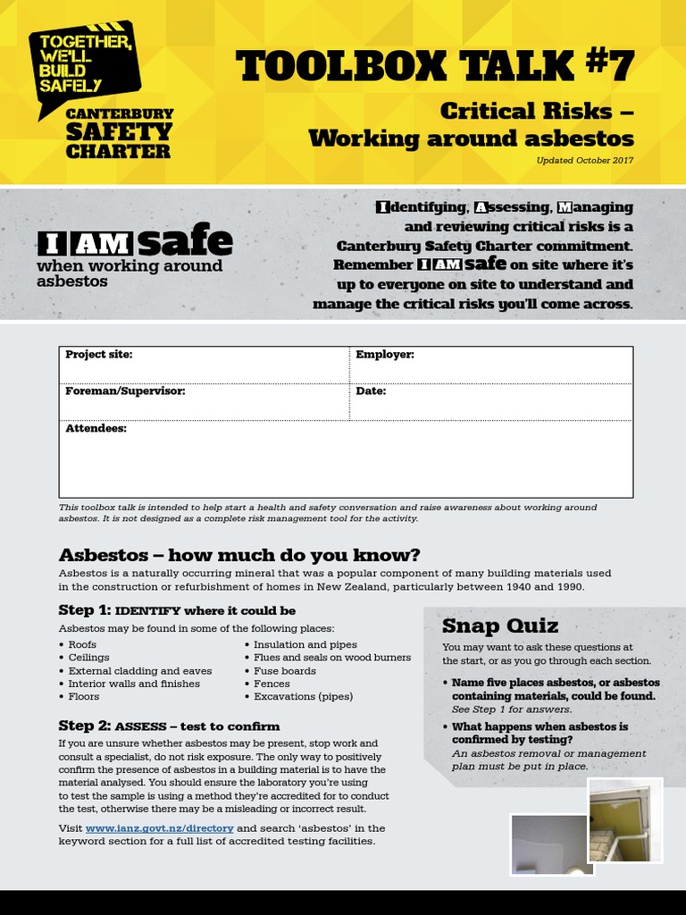 Toolbox Talk 7: Critical Risks - Working Around Asbestos | PDF ...