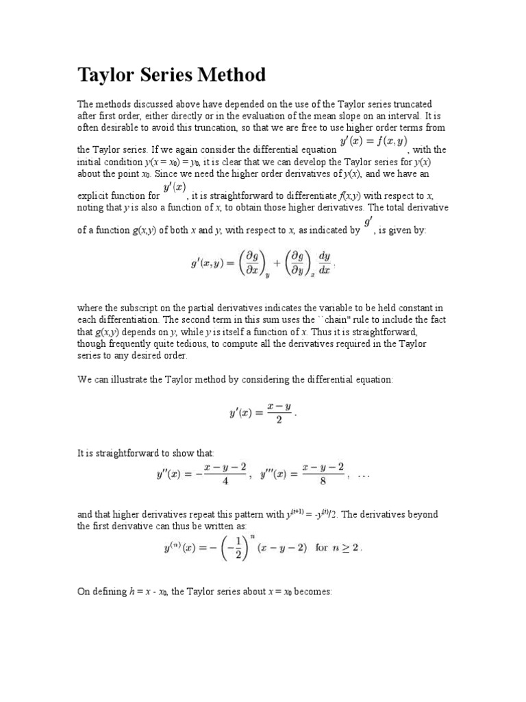Taylor Series Method Pdf Derivative Function Mathematics