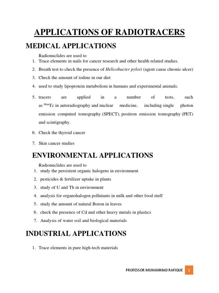 Applications of Radiotracers PDF | PDF | Radioactive Tracer | Chemistry