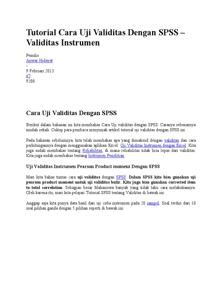 Tutorial Cara Uji Validitas Dengan SPSS | PDF