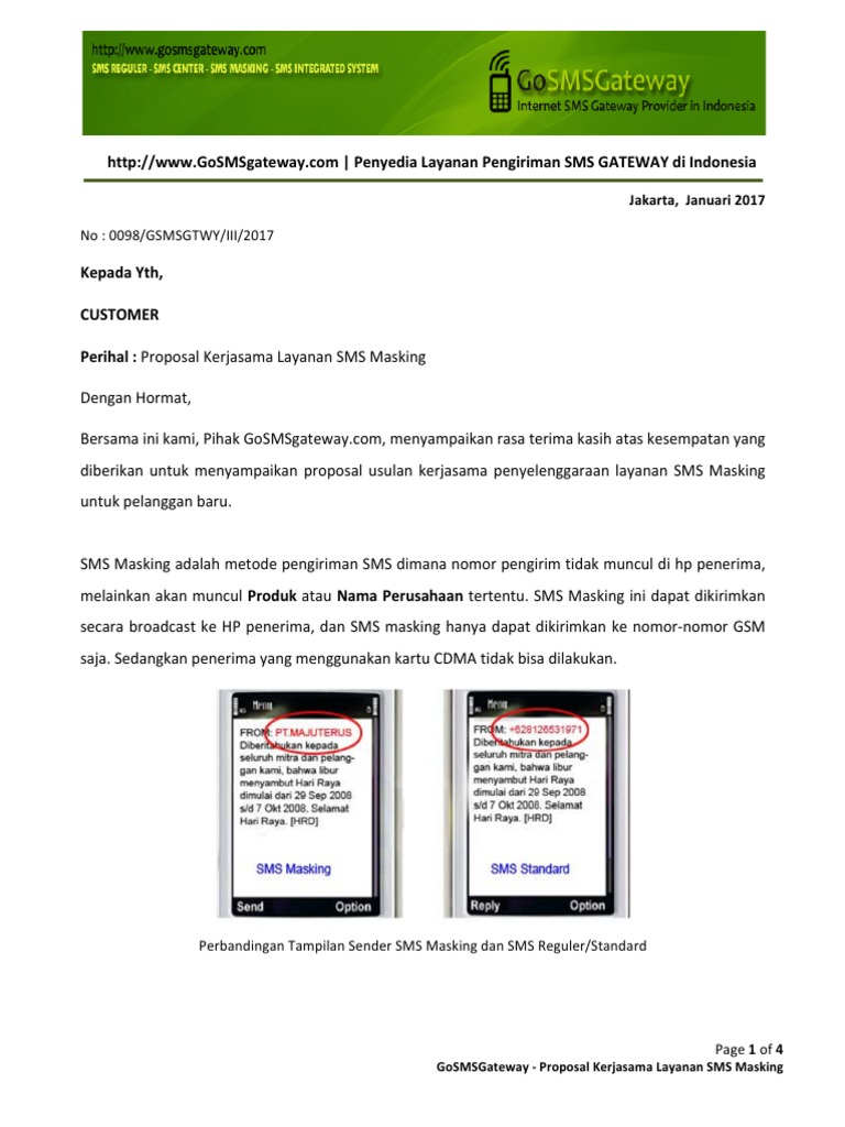 Proposal Kerjasama Layanan SMS Masking | PDF