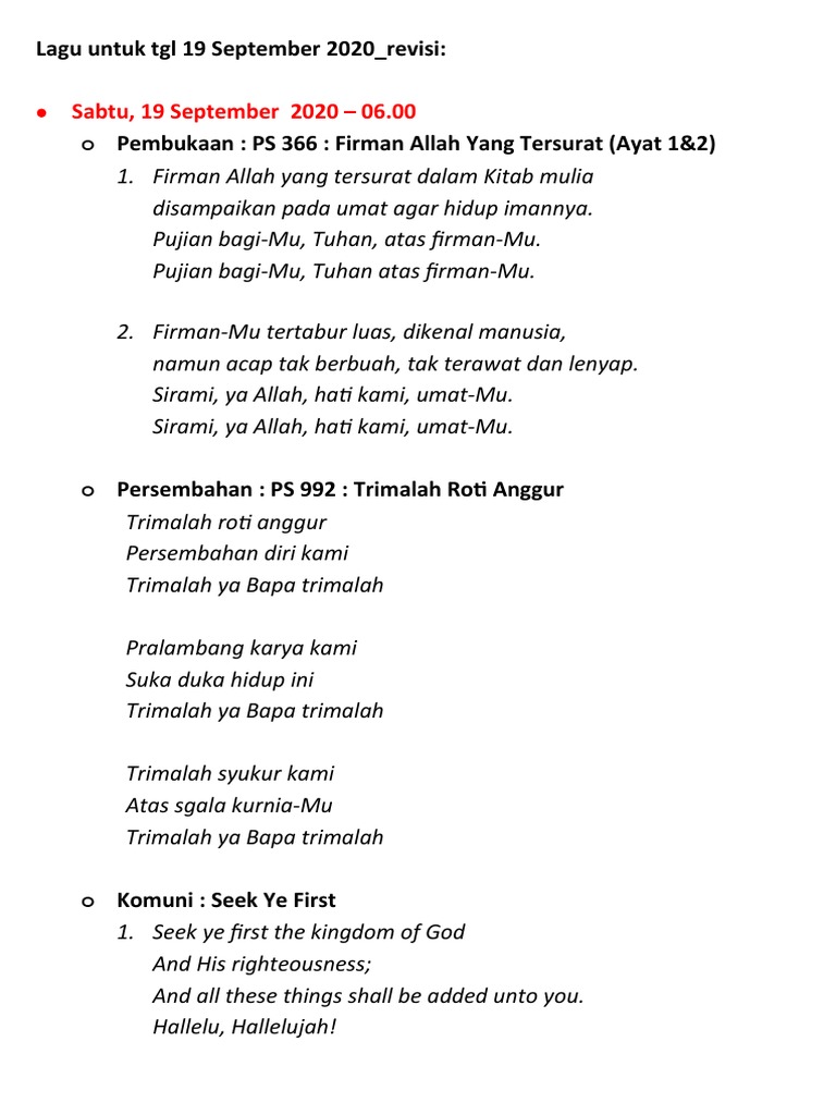 (19 Sept 2020) Teks Misa Harian - Revisi | PDF