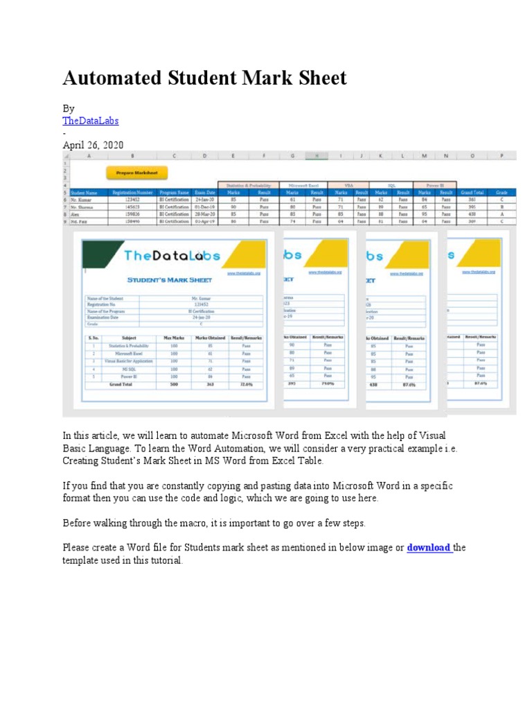 Automated Student Mark Sheet | PDF | Visual Basic For Applications ...