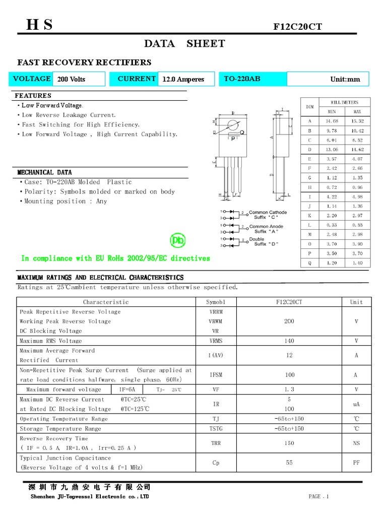 Data Sheet: Fast Recovery Rectifiers | Download Free PDF | Rectifier | Diode