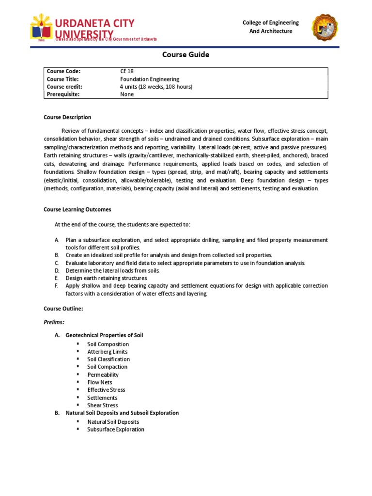 Foundation Engineering Course Guide-Prelims | PDF | Soil | Foundation ...