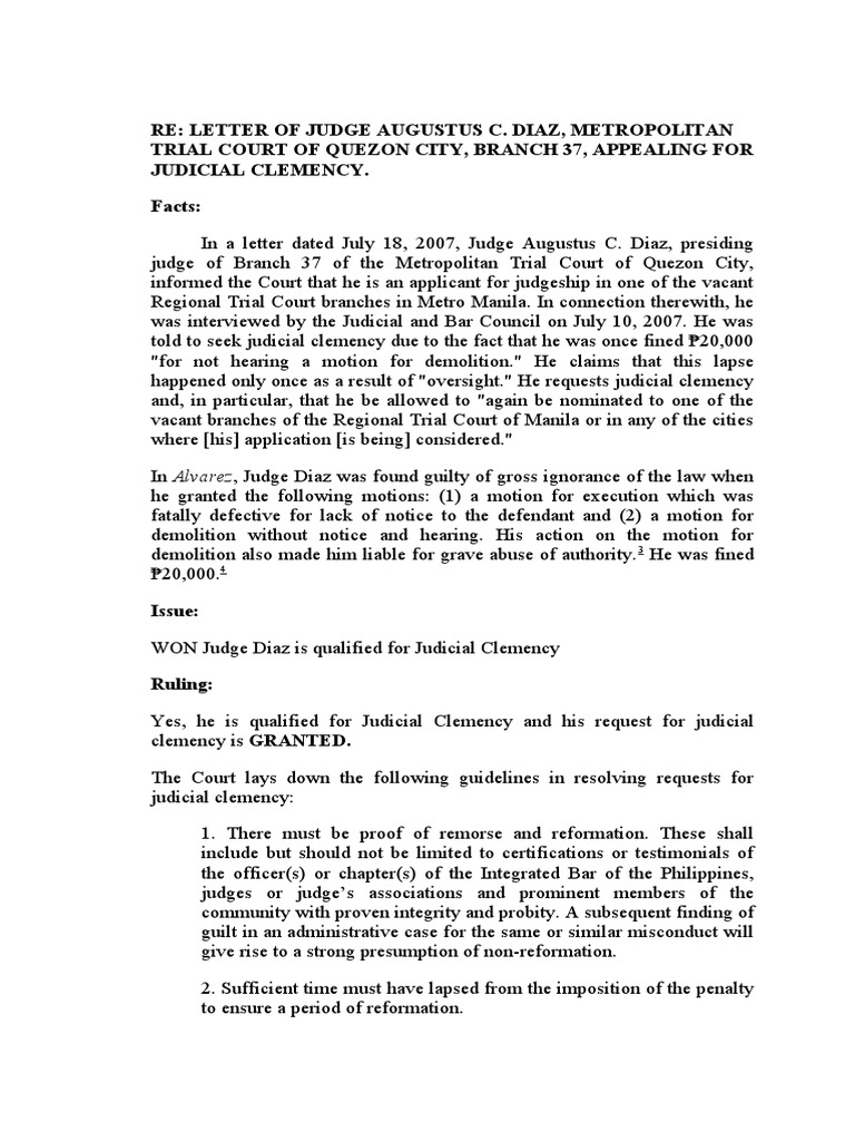 Letter of Judge Diaz - D | PDF | Judiciaries | Pardon