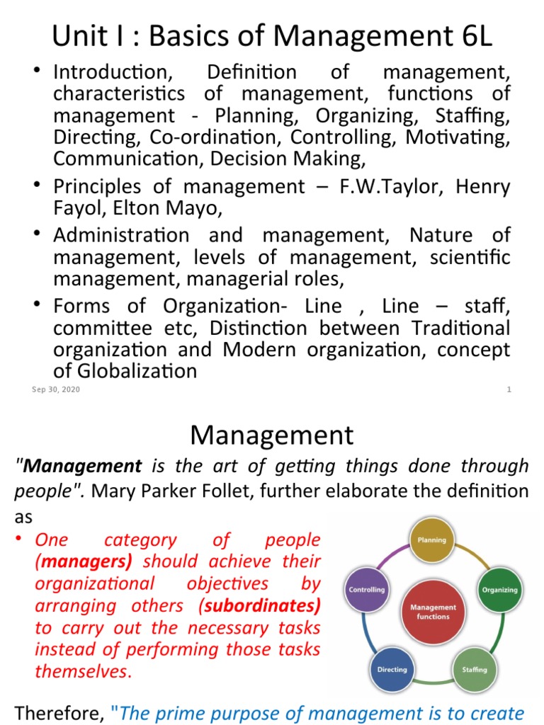 Unit I: Basics of Management 6L | PDF | Leadership | Globalization