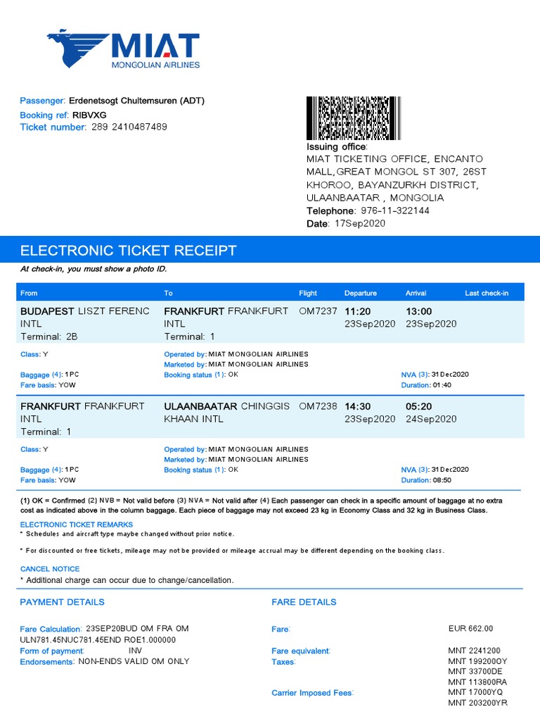 Your Electronic Ticket-EMD Receipt | PDF | Airlines | Fee