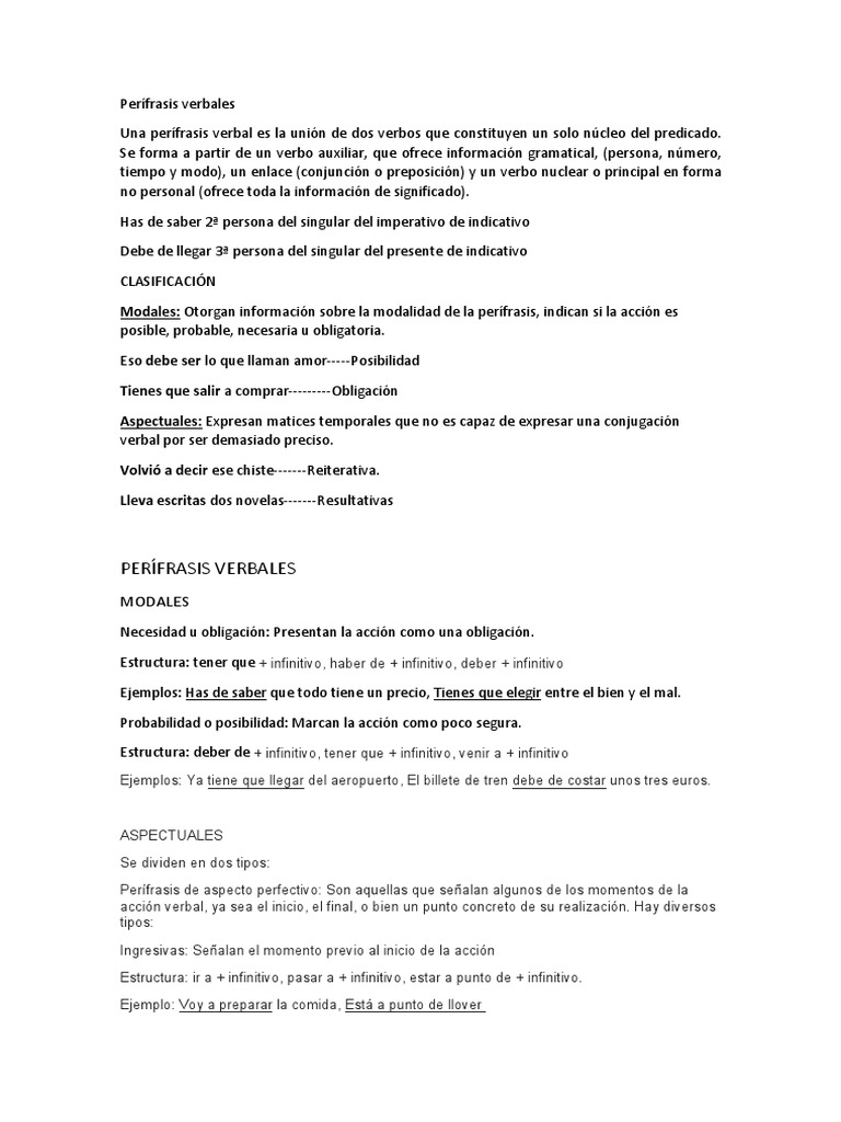 Perífrasis Verbales: Modales | PDF | Verbo | Sintaxis