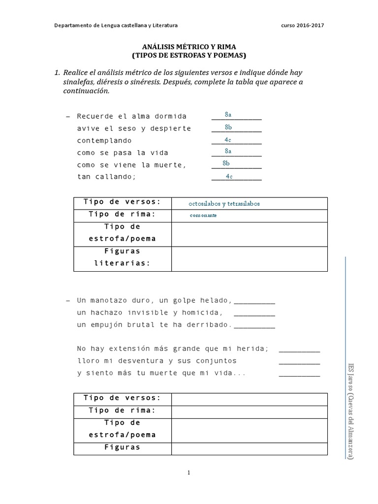 Análisis Métrico y Rima. Estrofas, Poemas (LCL) | PDF | Rima | Poética