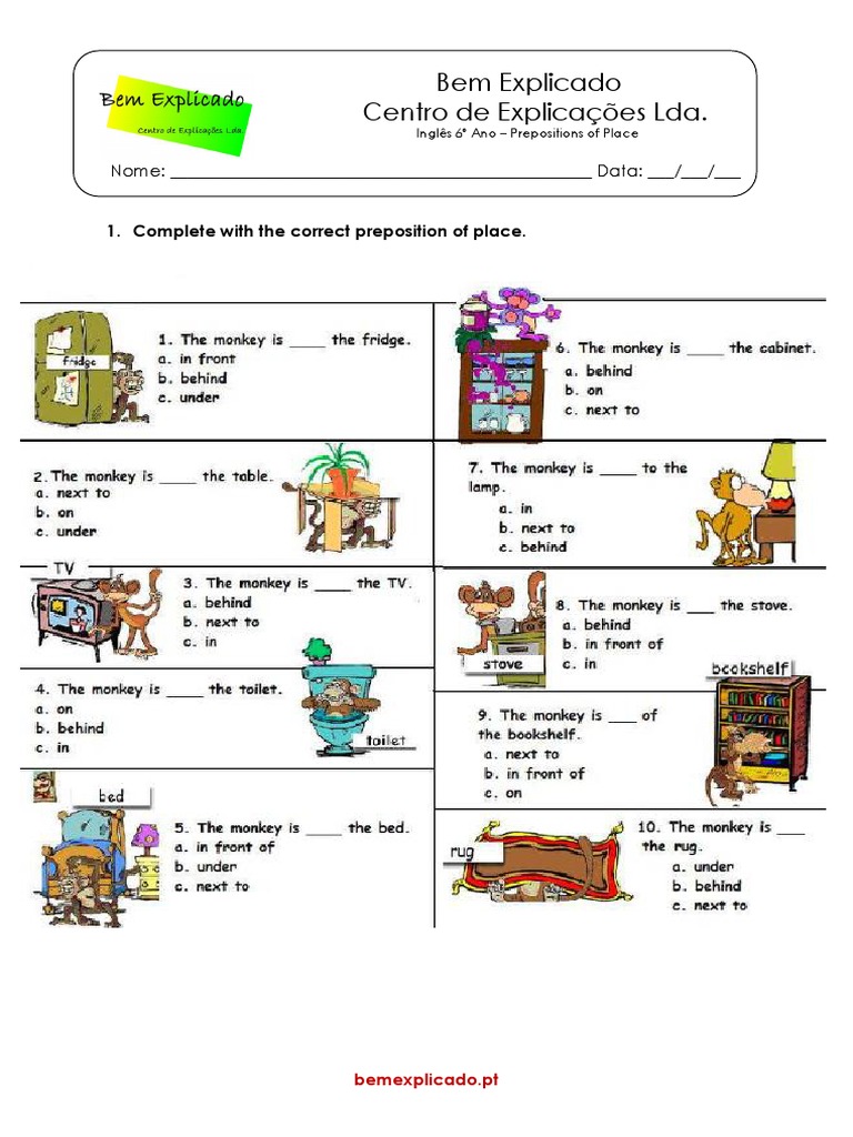 Atividades de Preposições de Lugar 6º Ano | PDF