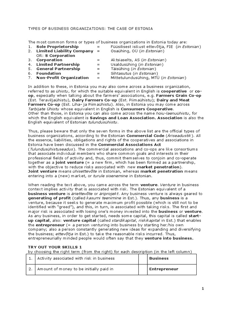 TYPES OF BUSINESS ORGANIZATION Training Material | PDF | Stocks | Sole ...