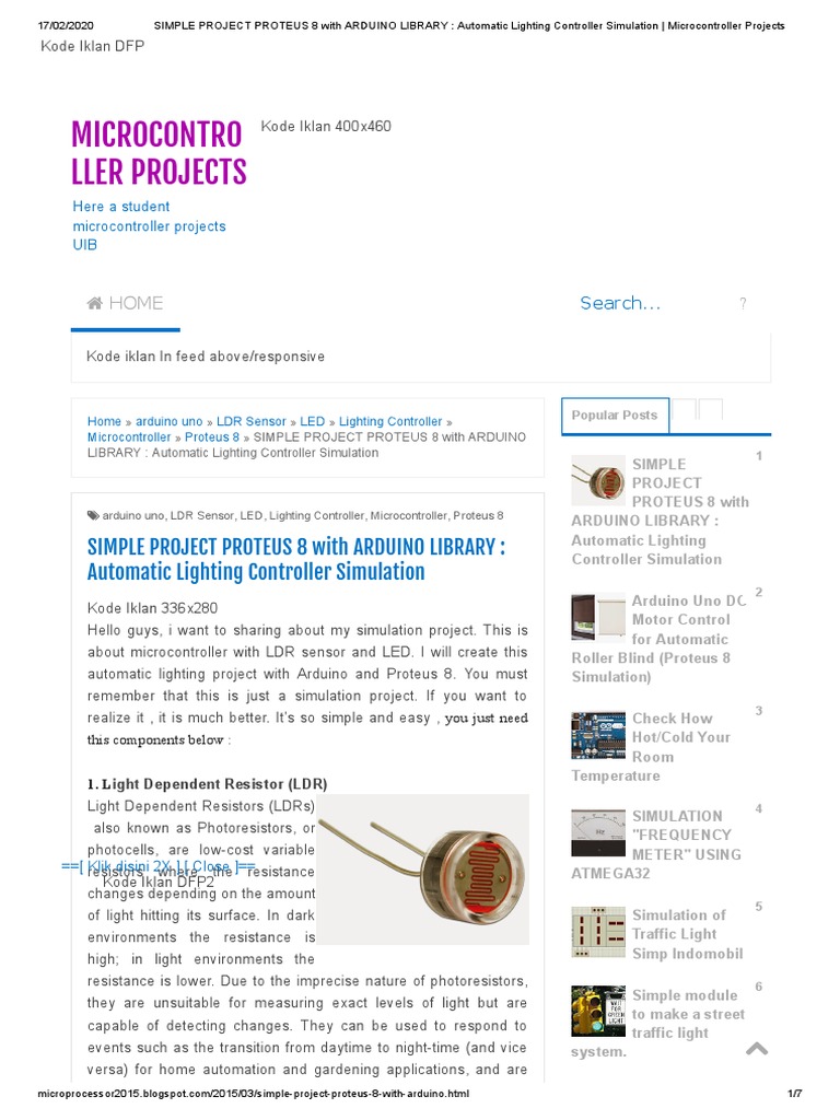 SIMPLE PROJECT PROTEUS 8 With ARDUINO LIBRARY - Automatic Lighting ...