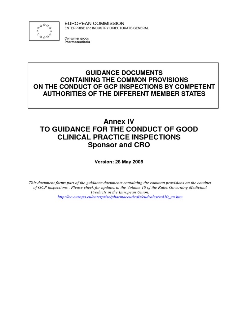 Annex IV To Guidance For The Conduct of GCP Inspections - Sponsor and ...