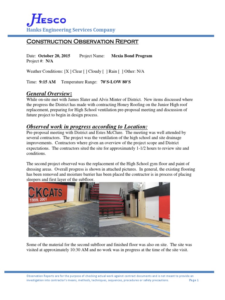 Construction Observation Report: Mexia Bond | PDF | Economic Sectors ...