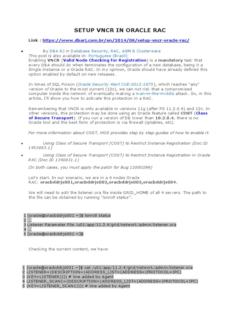 Setup VNCR in Oracle Rac | PDF | Ip Address | Network Protocols