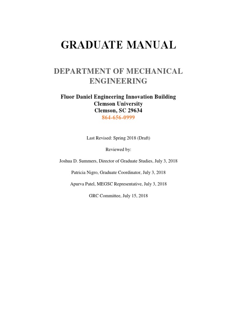Graduate Manual: Department of Mechanical Engineering | PDF | Thesis ...