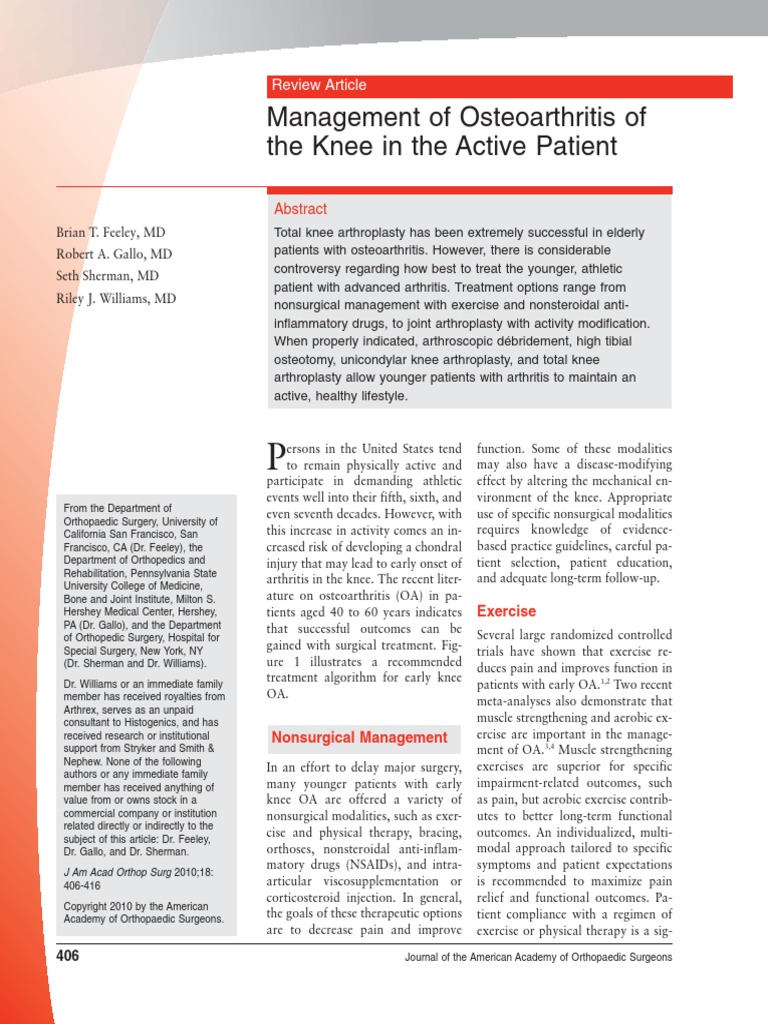 Management of Osteoarthritis of The Knee in The Active Patient | PDF ...