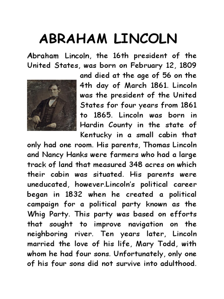 Abraham Lincoln: 16th President Overview | PDF