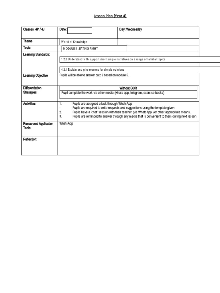 Lesson Plan (Year 4) | PDF | Lesson Plan | Teachers