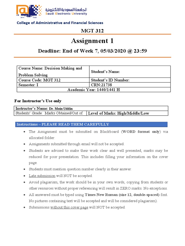 Decision Making & Problem Solving Assignment | PDF | Plagiarism ...