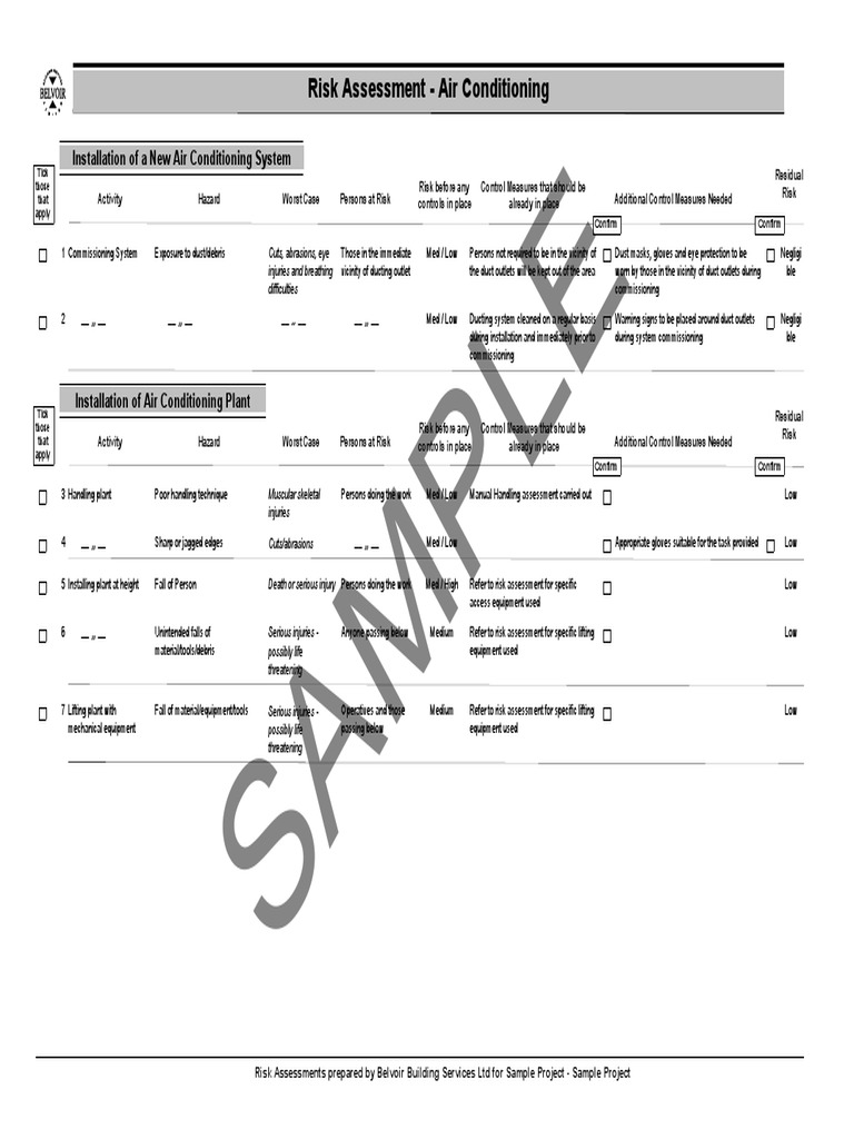Risk Assessment Air Conditioning Sample PDF | PDF | Risk Assessment | Risk