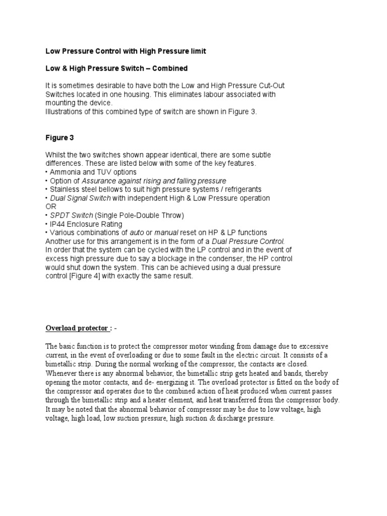 Low & High Pressure Control with Limit Protection | PDF | Thermostat ...