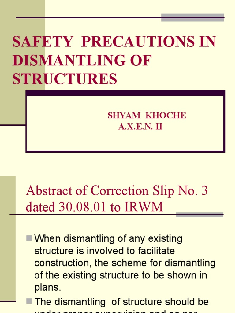 Safety Precautions Durring Dismentling of Structres | PDF | Demolition ...