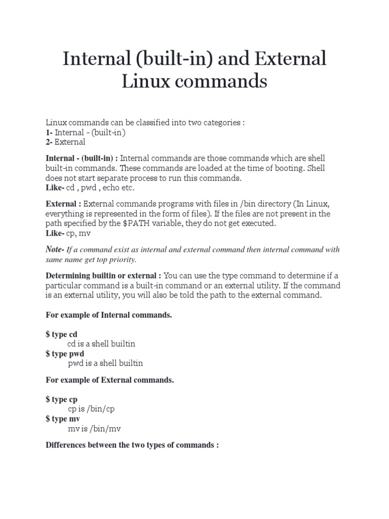 Internal (Built-In) and External Linux Commands | PDF Internal (Built-In) and External Linux Commands | PDF