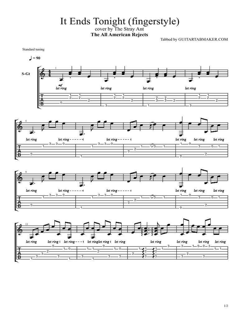 It Ends Tonight (Fingerstyle) : The All American Rejects | PDF