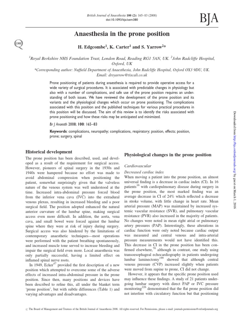 Anaesthesia in The Prone Position | PDF | Anatomical Terms Of Motion ...
