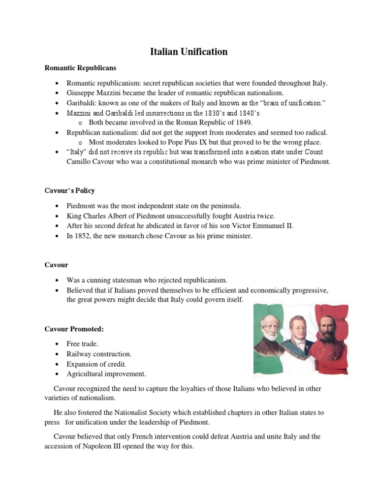 Italian Unification Handout | PDF | Italy | International Relations