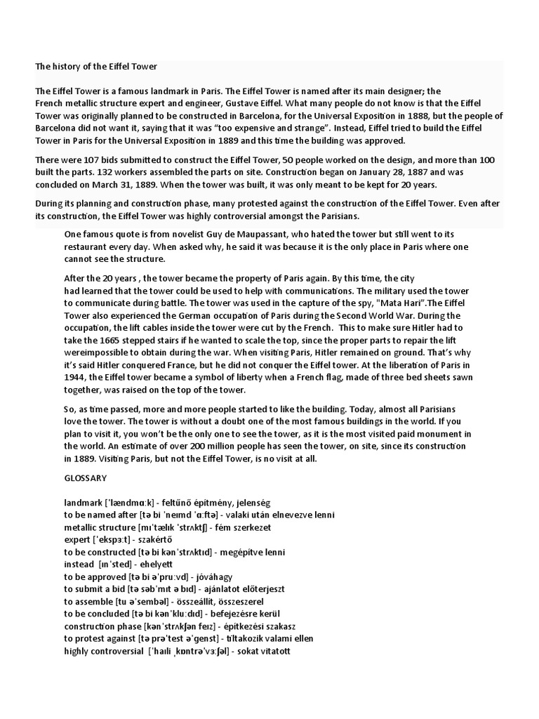 The History of The Eiffel Tower | PDF | Paris | France