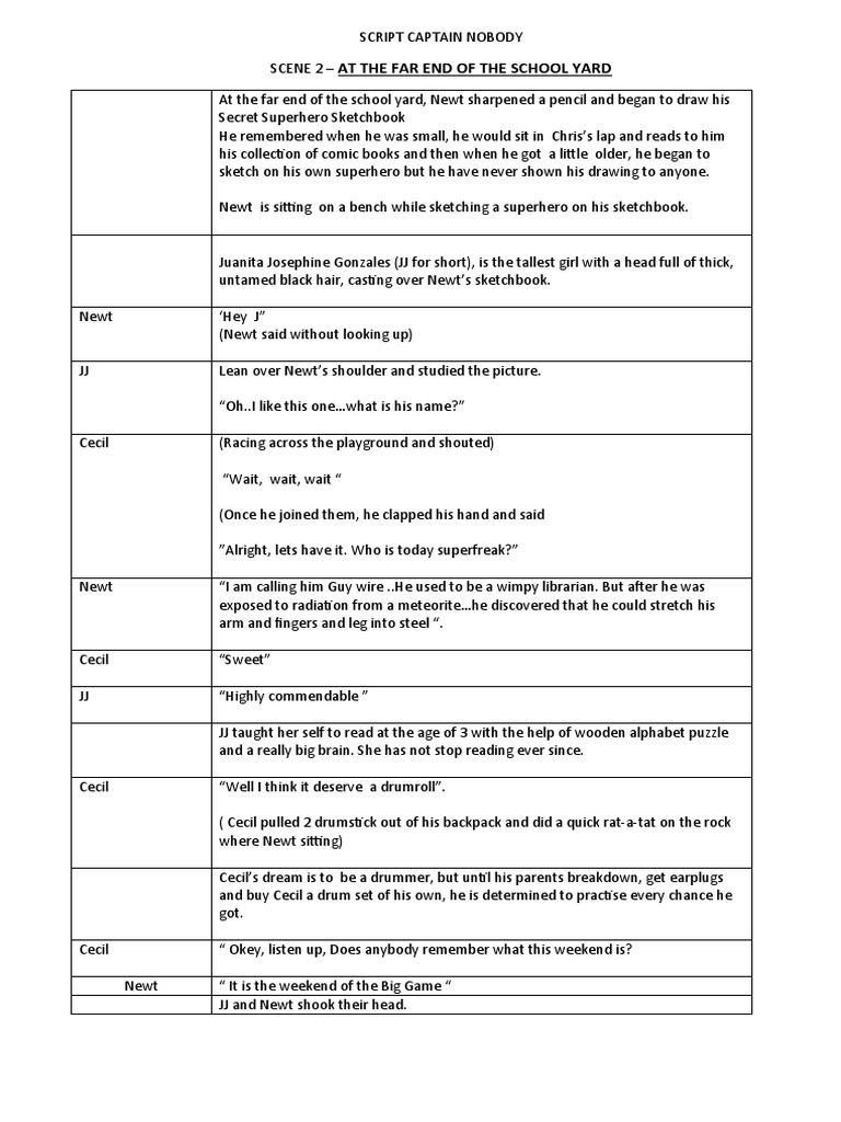 SCRIPT CAPTAIN NOBODY (Scene 2) | PDF