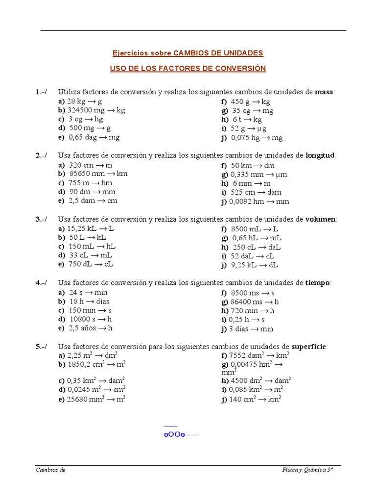 Ejercicios Factores Conversion-Hoja 1 | PDF | Unidades de medida ...