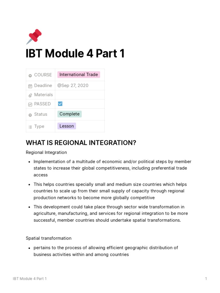 IBT Module 4 Part 1: What Is Regional Integration? | PDF | Single ...
