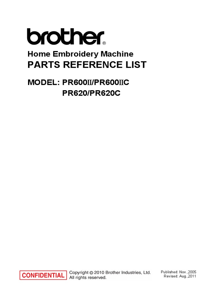 Brother PR600II Parts Reference Guide | PDF | Washer (Hardware) | Screw