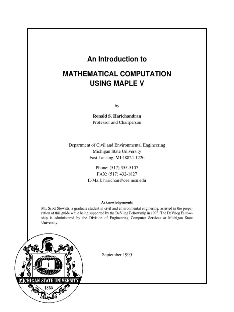 An Introduction To Mathematical Computation Using Maple V: Ronald S ...