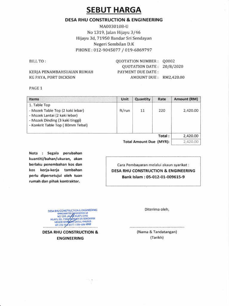 Sebut Harga Table Top PDF | PDF