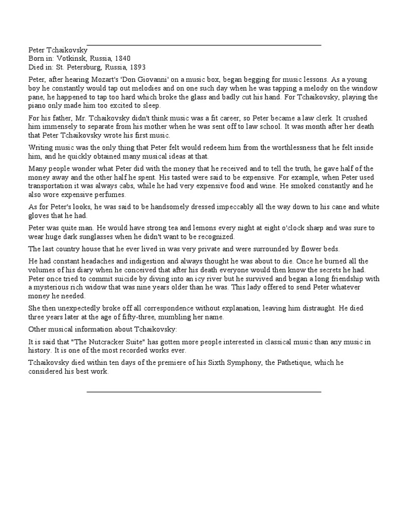 Cajkovski | PDF | Pyotr Ilyich Tchaikovsky | Entertainment (General)