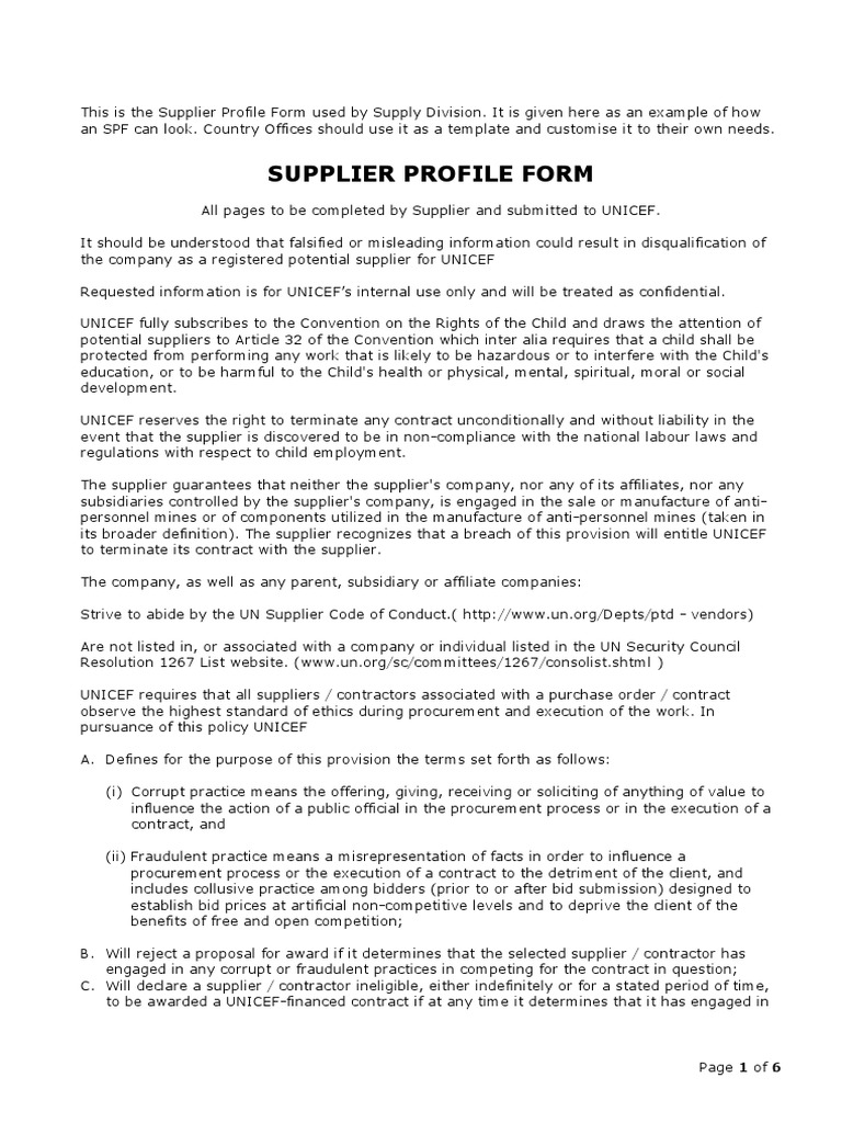 Supplier Profile Form | PDF | Procurement | Subsidiary