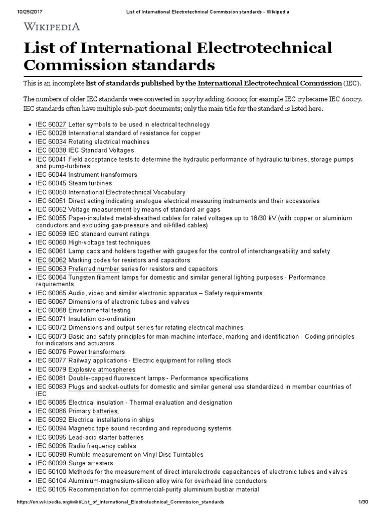 List of International Electrotechnical Commission (IEC) Standards PDF ...