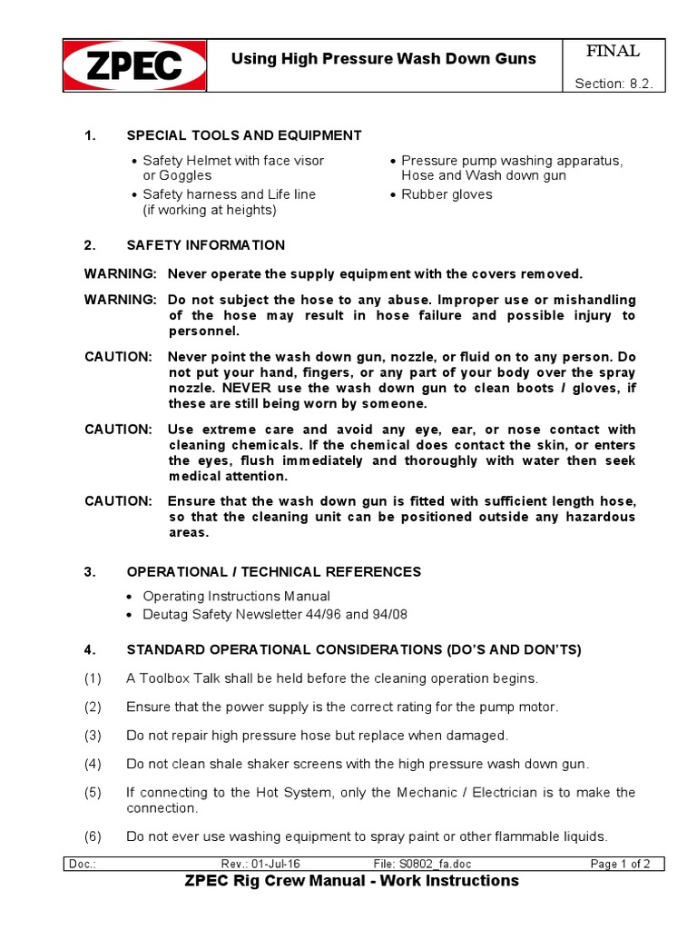 2-Using High Pressure Wash Procedure | PDF | Personal Protective ...