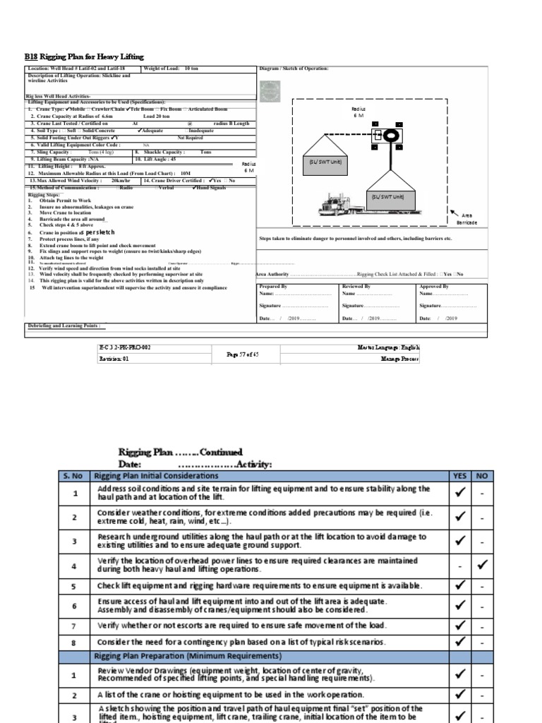 B18 Rigging Plan For Heavy Lifting: Radius 6 M | PDF | Crane (Machine ...