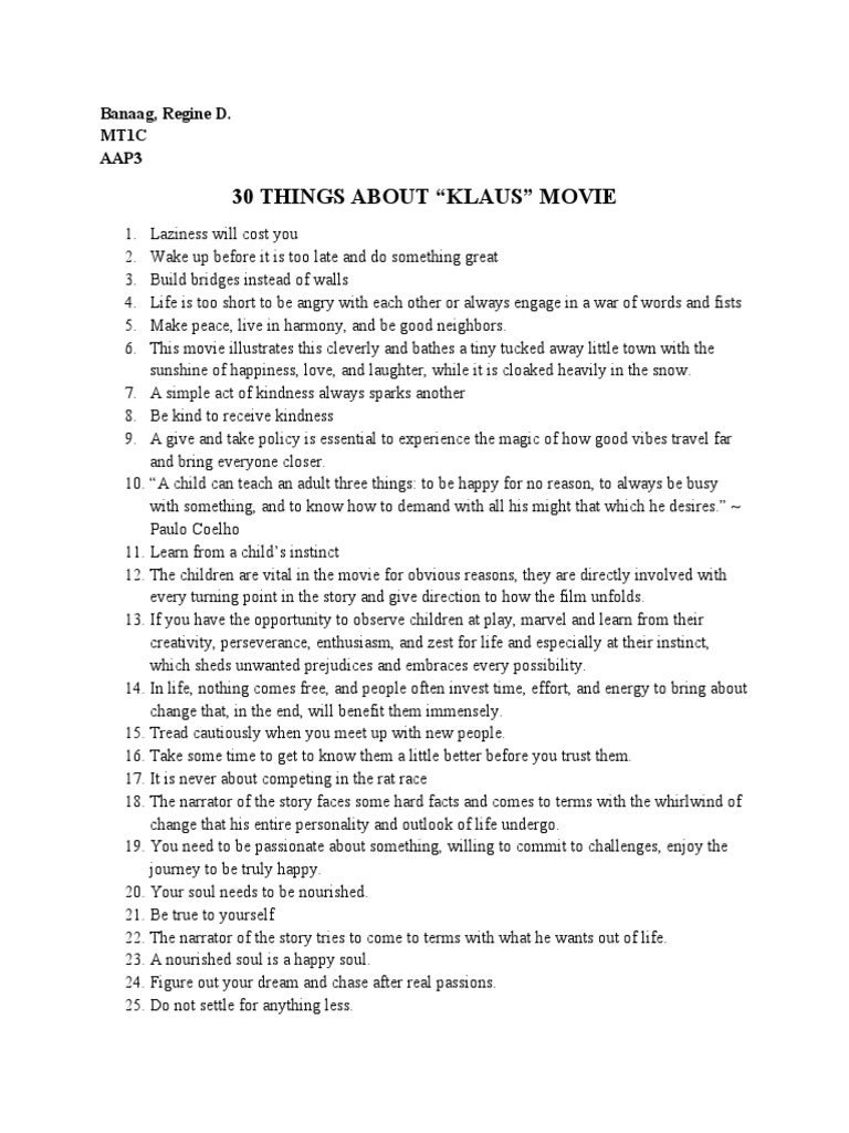 30 Life Lessons from "Klaus" Movie | PDF