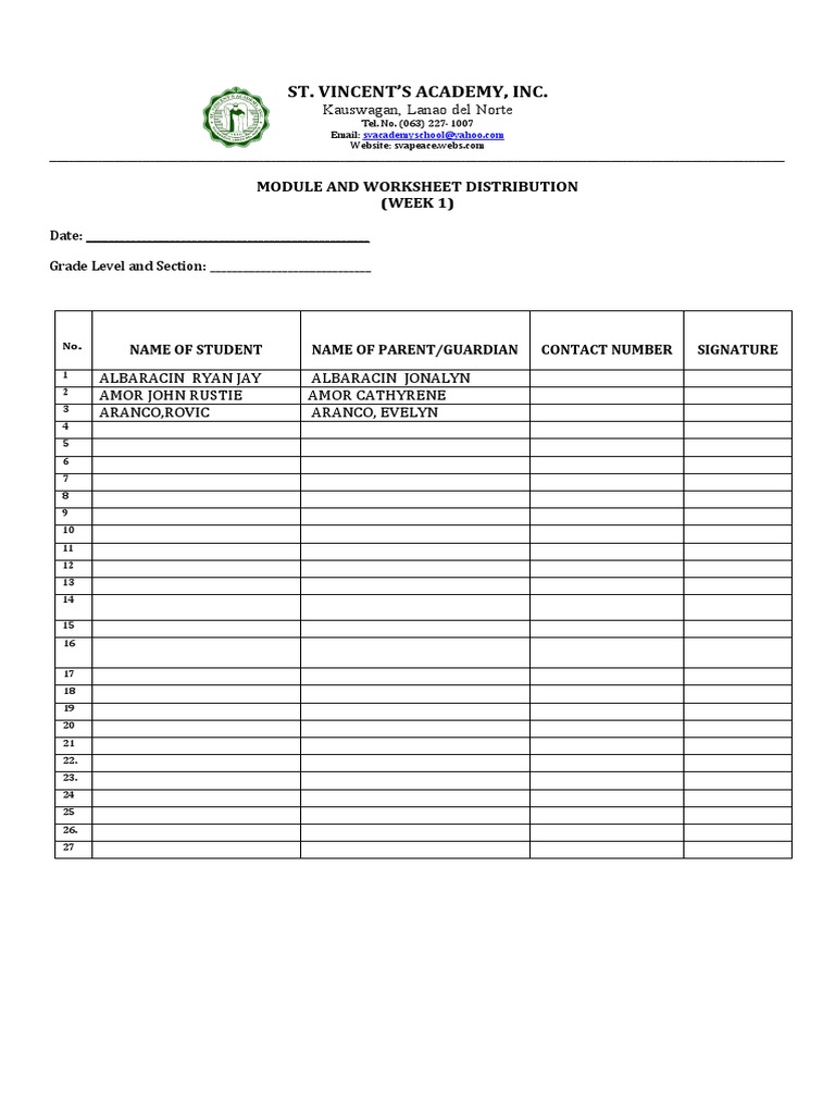 Parents Attendance For Module Worksheet Distribution | PDF