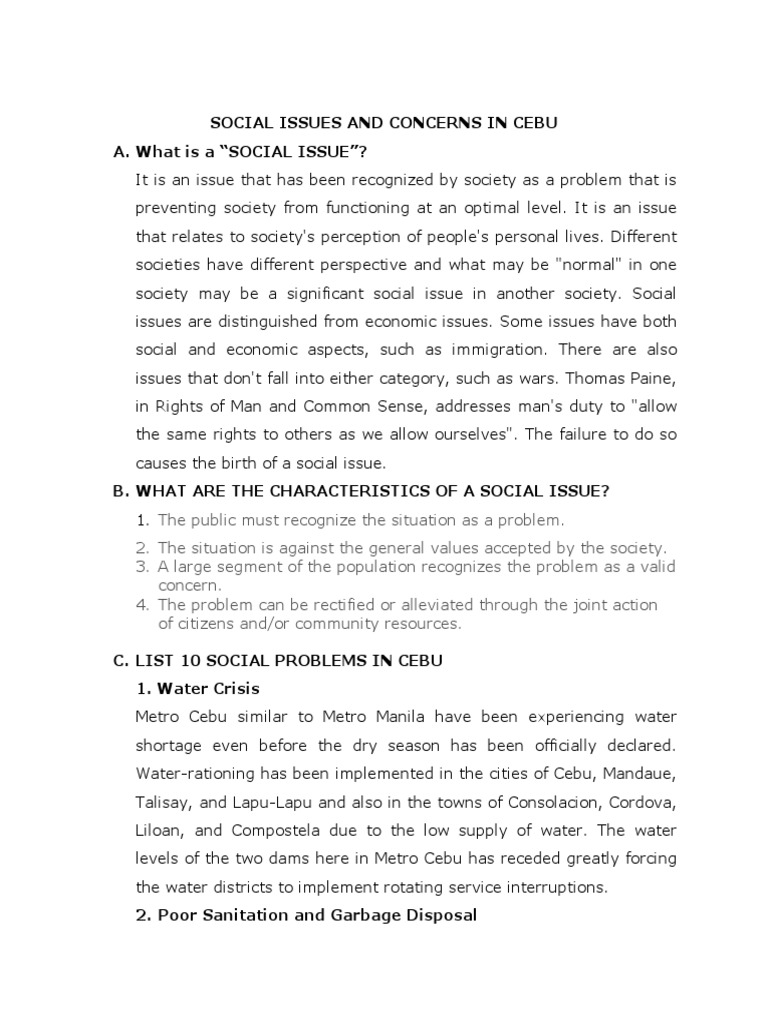 Social Issues and Concerns in Cebu A. What Is A "SOCIAL ISSUE"? | PDF ...