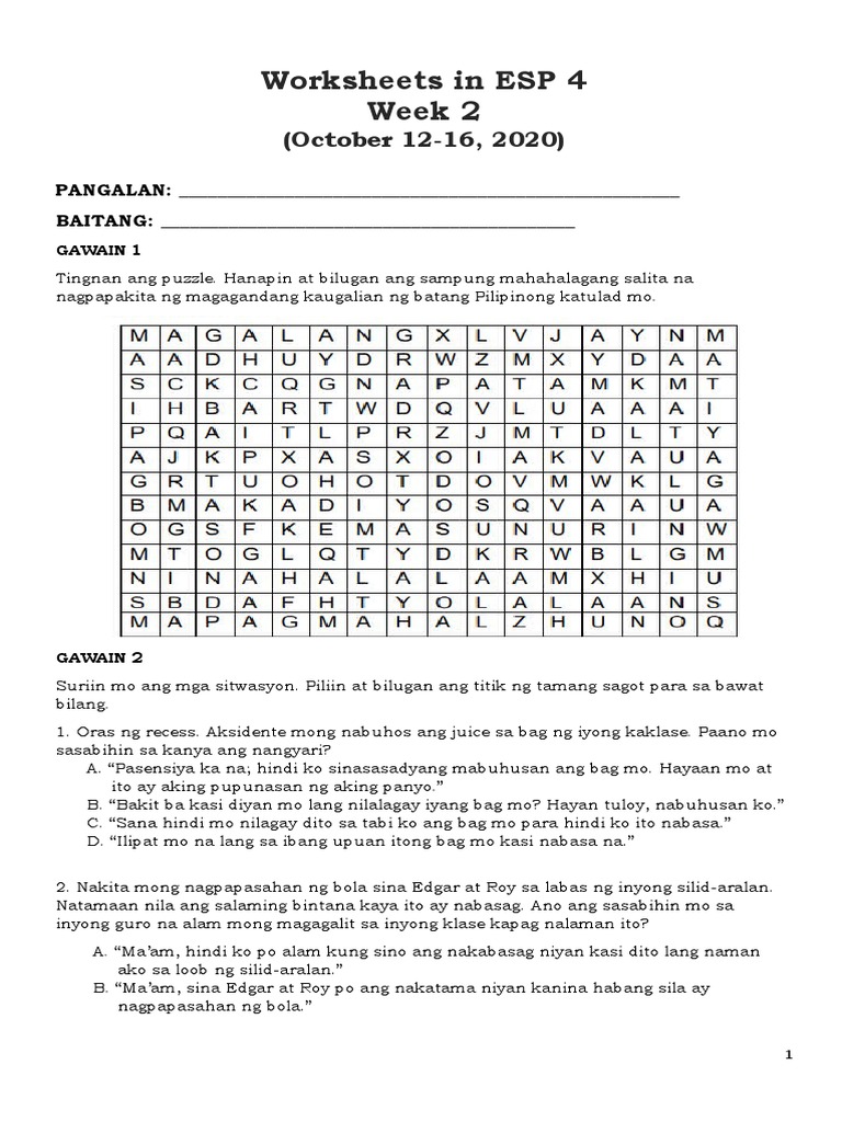 Worksheets Esp Week 2 | PDF