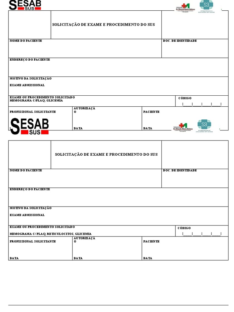 Solicitação de Exame e Procedimento Do Sus 2020 | PDF | Bem-estar | Médico