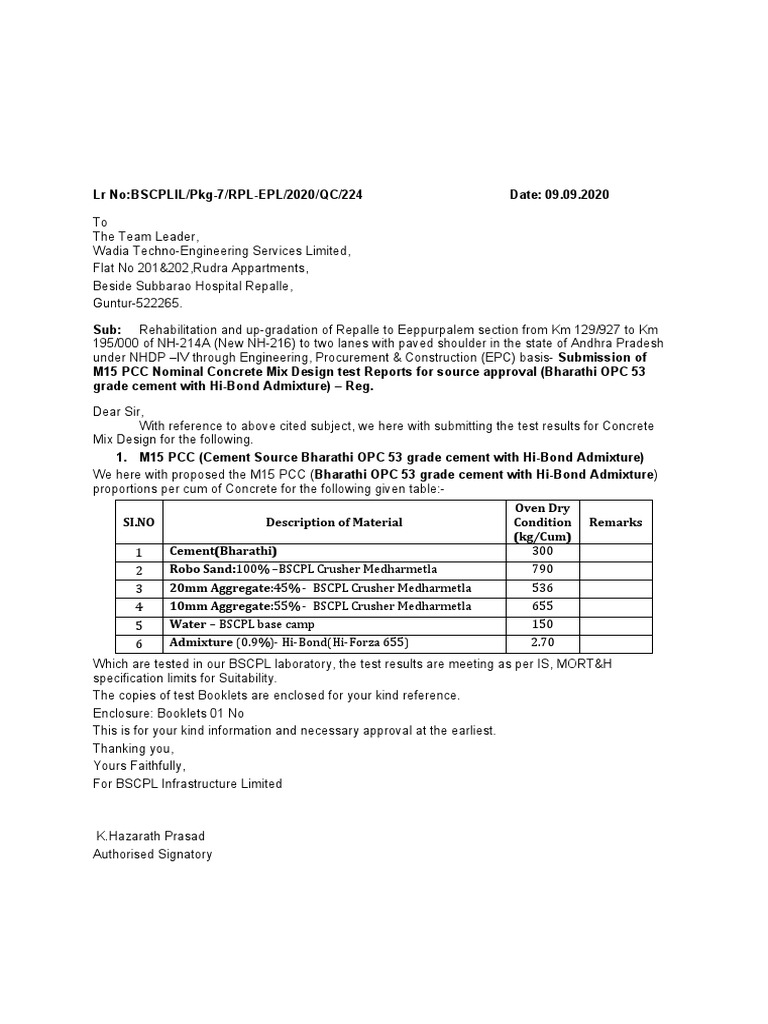 224.submission of M15 PCC Concrete Mix Designs Test Reports For Source ...
